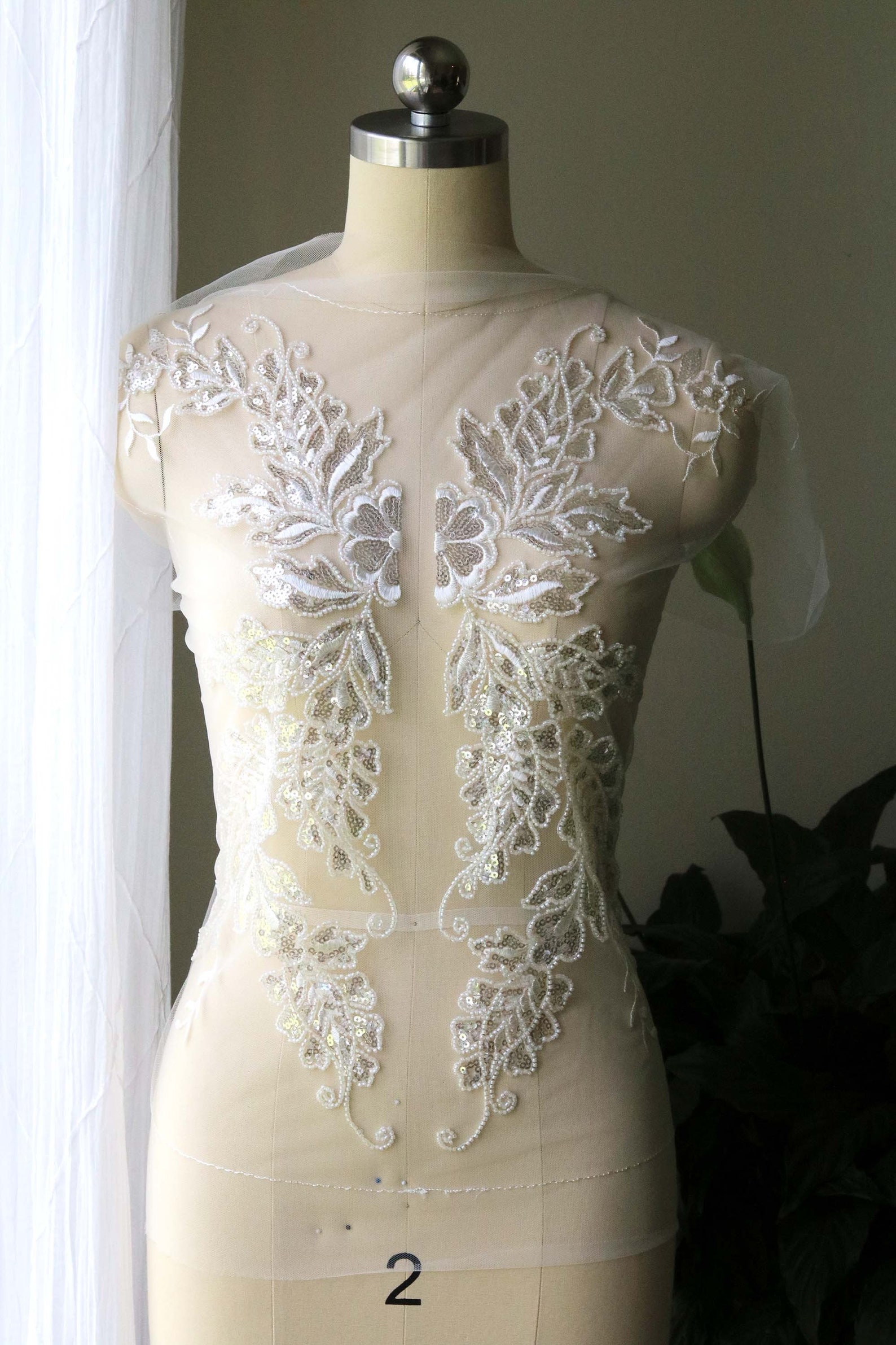 2037 Bridal Gown Bodice Lace Applique Sequin Beaded Lace | Etsy