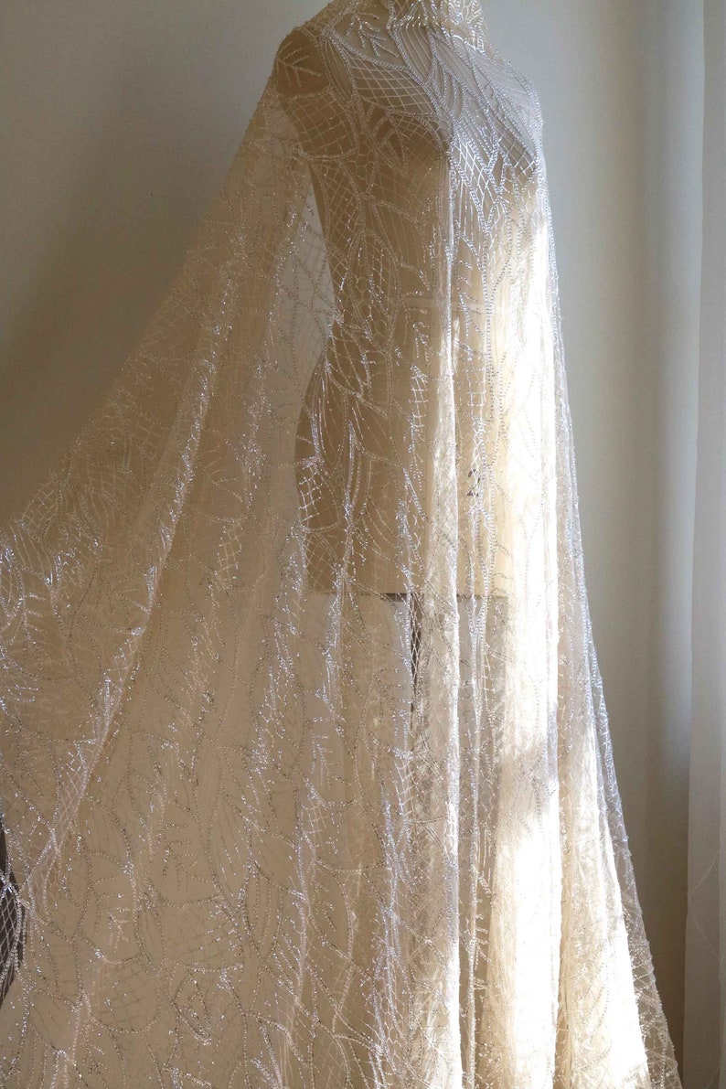 M004 Champagne Lace Fabric Sequin Beaded Lace Fabric Lace | Etsy