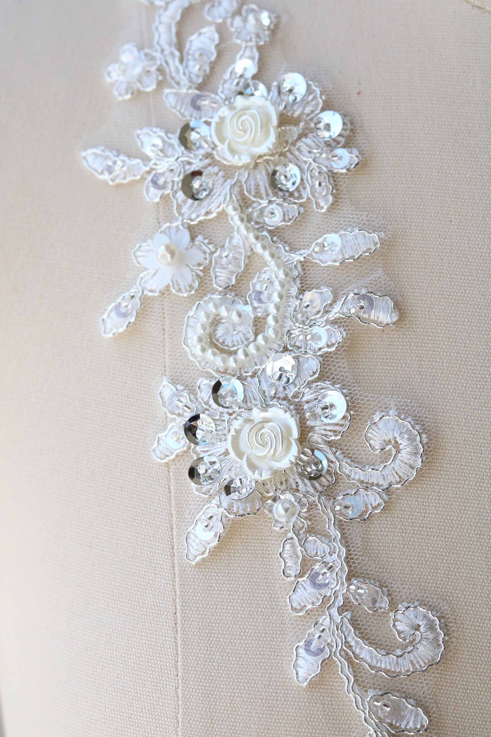 2027 Silver White Lace Applique Hand Sewn Lace Applique Off | Etsy