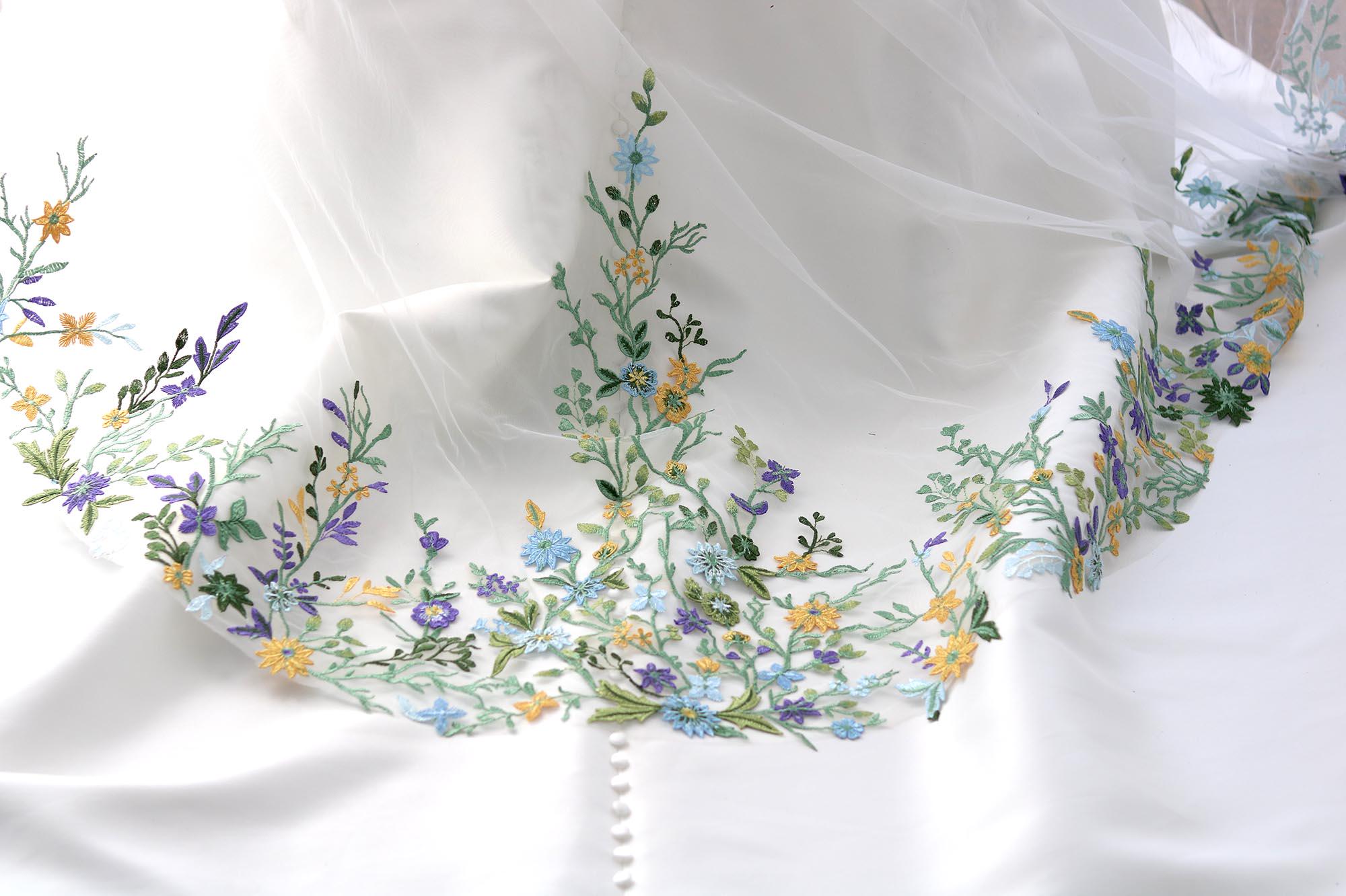 Wild Flower Lace Bridal Veils Long Cathedral, Green Purple Yellow ...