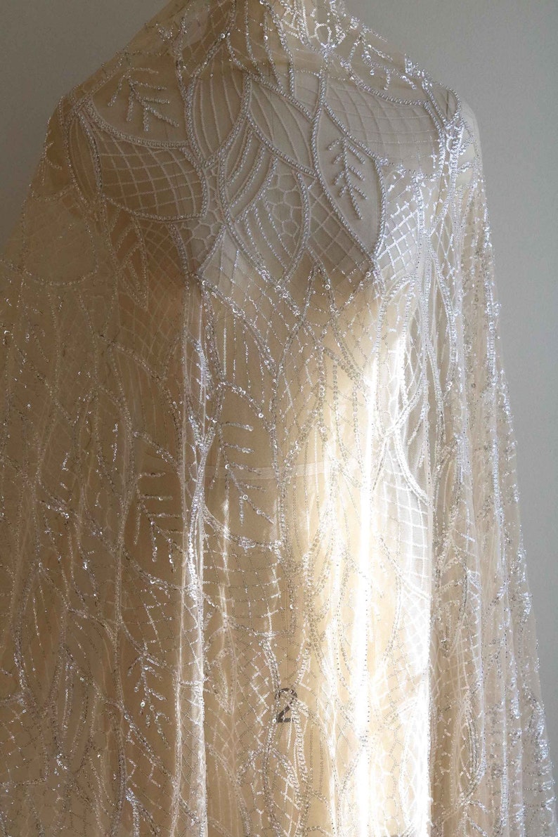 M004 Champagne Lace Fabric Sequin Beaded Lace Fabric Lace | Etsy