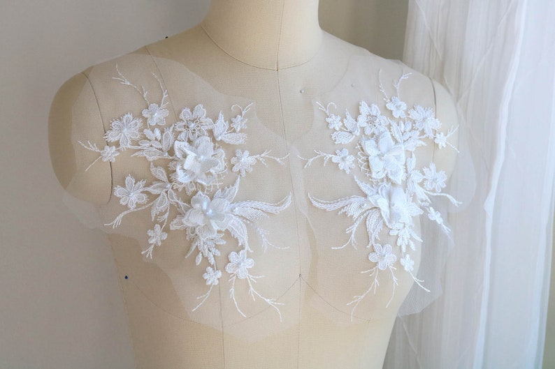 2077 Bridal Lace Applique, 3D Lace Applique, Wedding Dress Lace ...