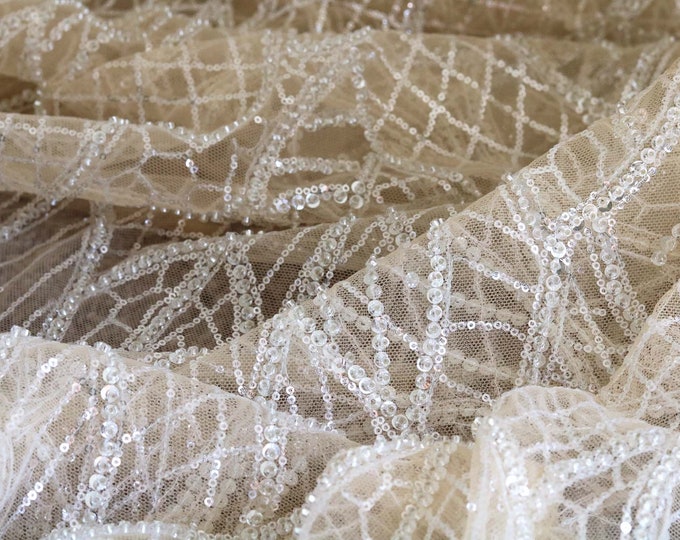 M004 Champagne Lace Fabric Sequin Beaded Lace Fabric Lace - Etsy