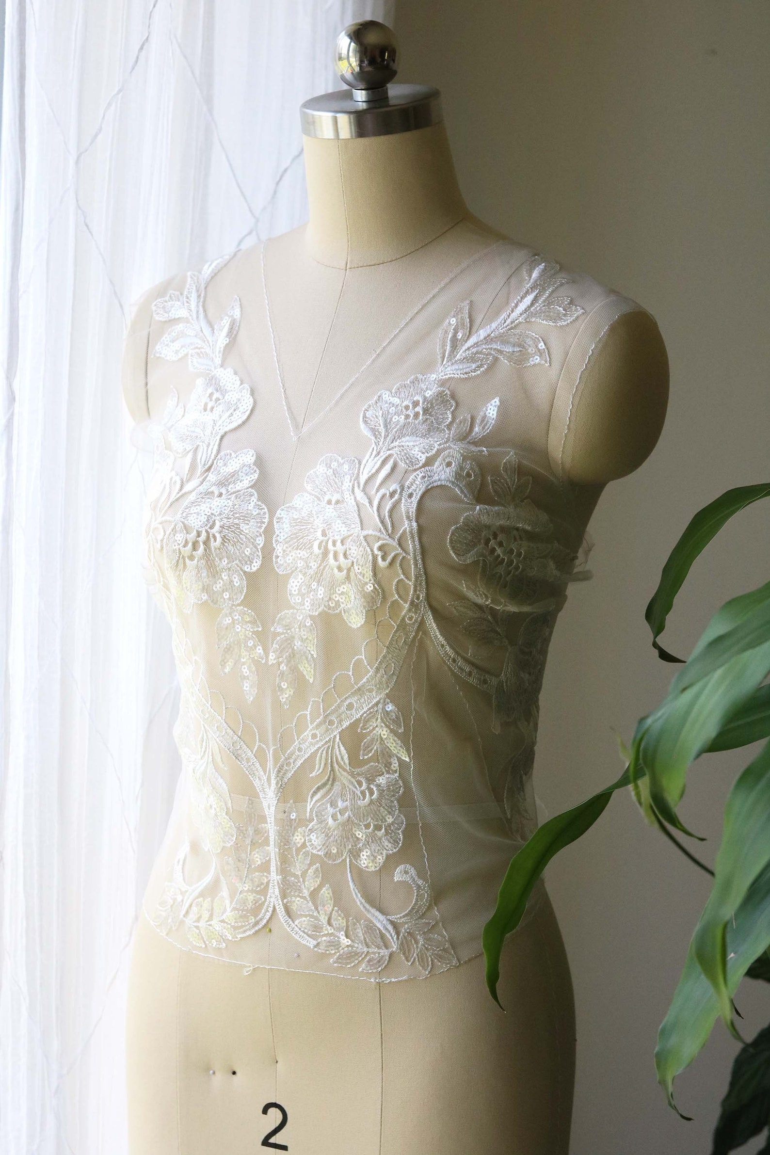 2045 Sequin Bridal Bodice Lace Applique, V Neck Lace Applique, Wedding ...
