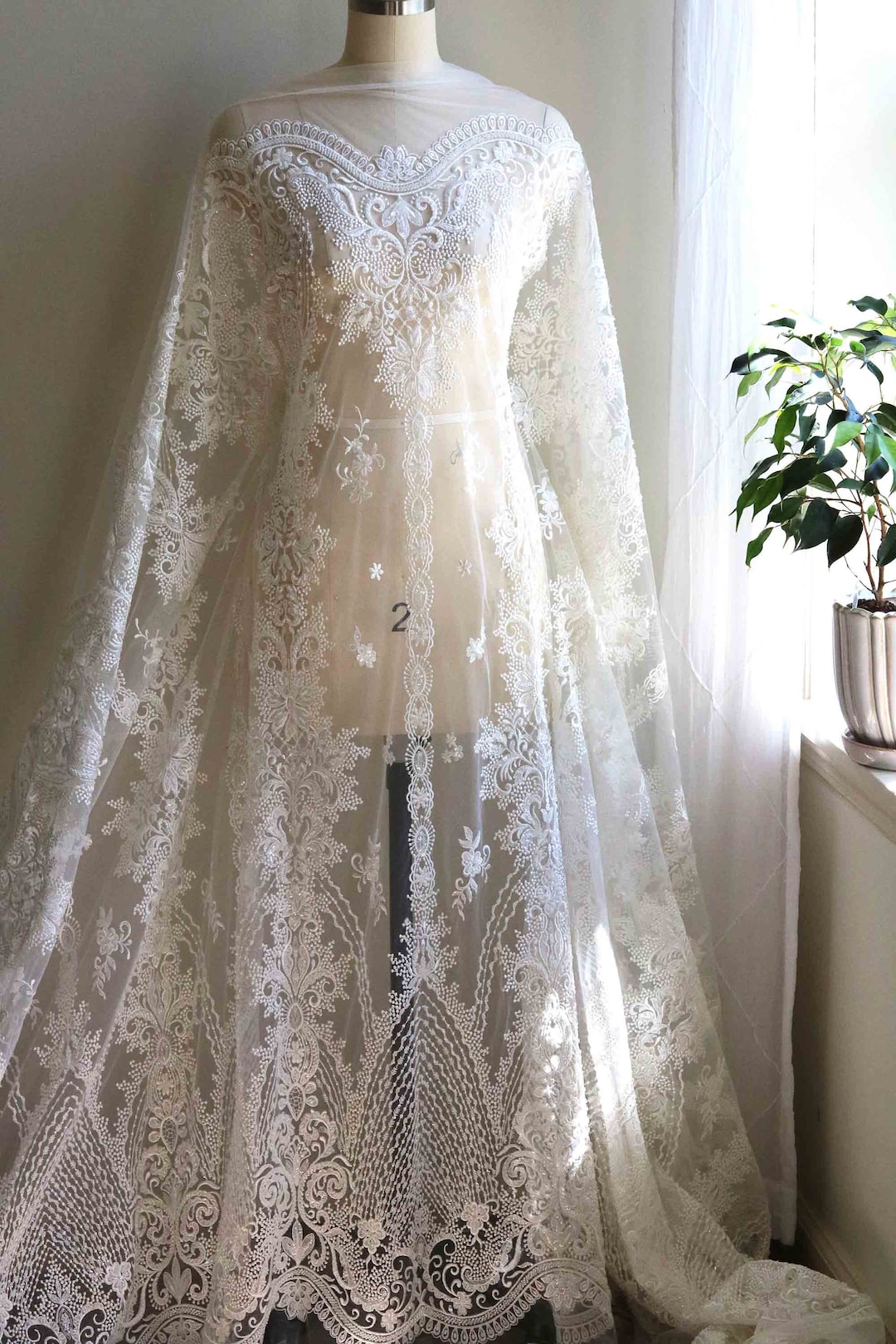 M010 Beaded Lace Fabric, Wedding Dress Lace, Bridal Gown Lace Fabric ...
