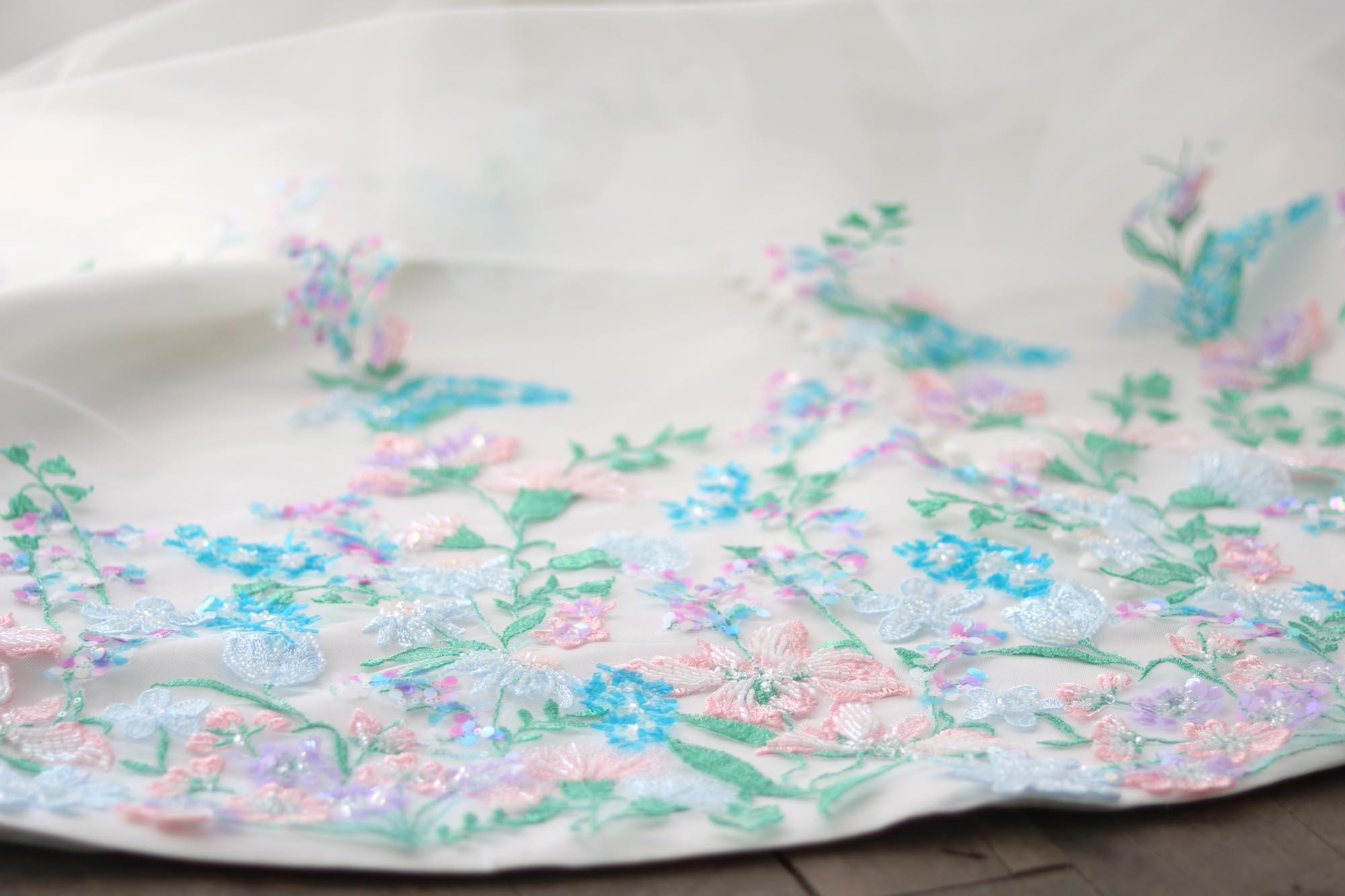 Turquoise Green Pink Blue Wedding Veil, Sequin Beaded Wild Flower ...
