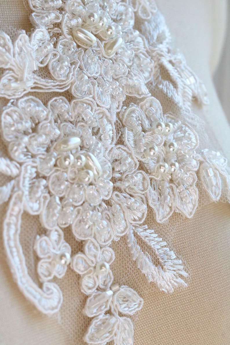 2102 Hand Beaded Bridal Lace Applique Pearl Beaded Lace | Etsy