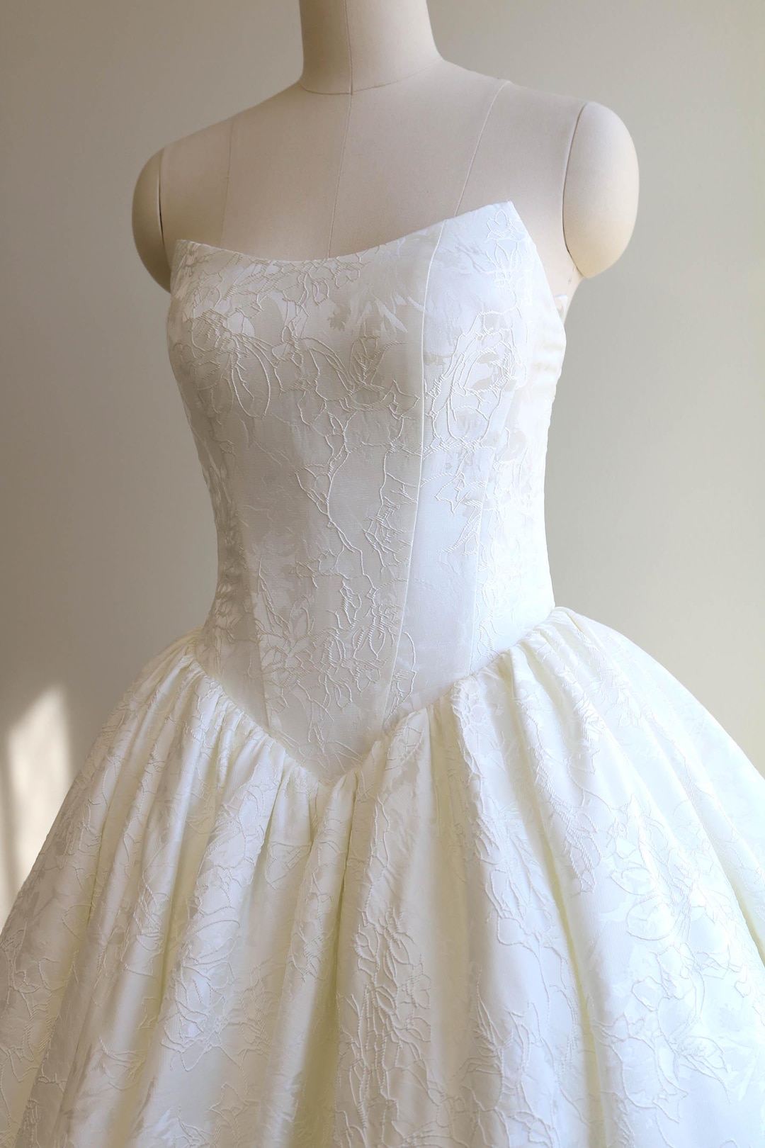 Jacquard Wedding Dress With Basque Drop Waist, Corset Back Cat Eye Ball ...