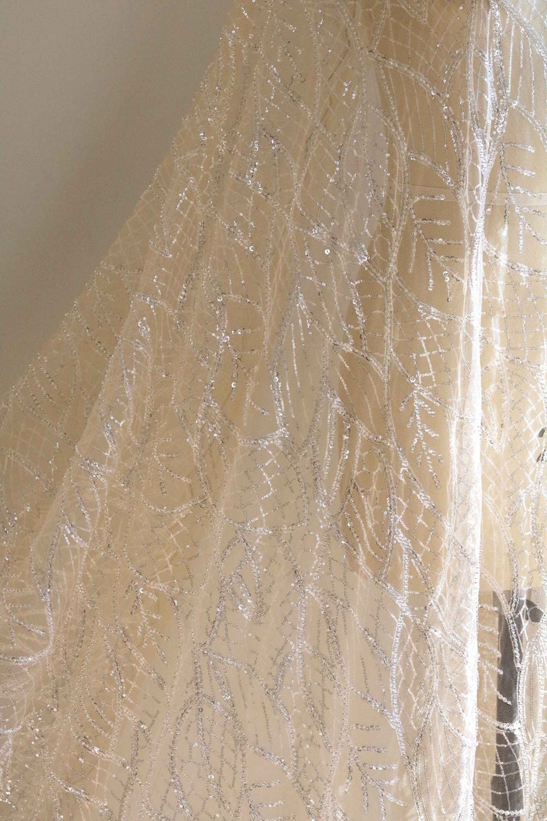 M004 Champagne Lace Fabric Sequin Beaded Lace Fabric Lace | Etsy