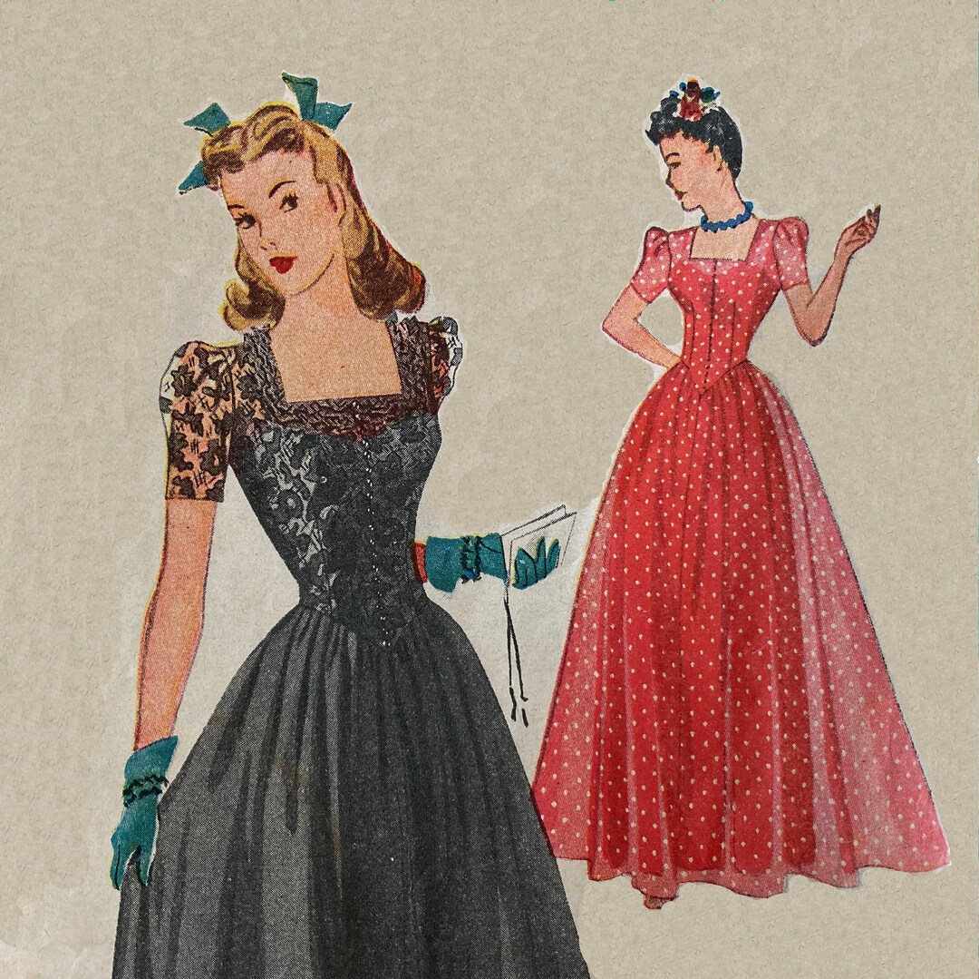 Simplicity 4065 1940s Vintage Square Neckline Dance Frock - Etsy