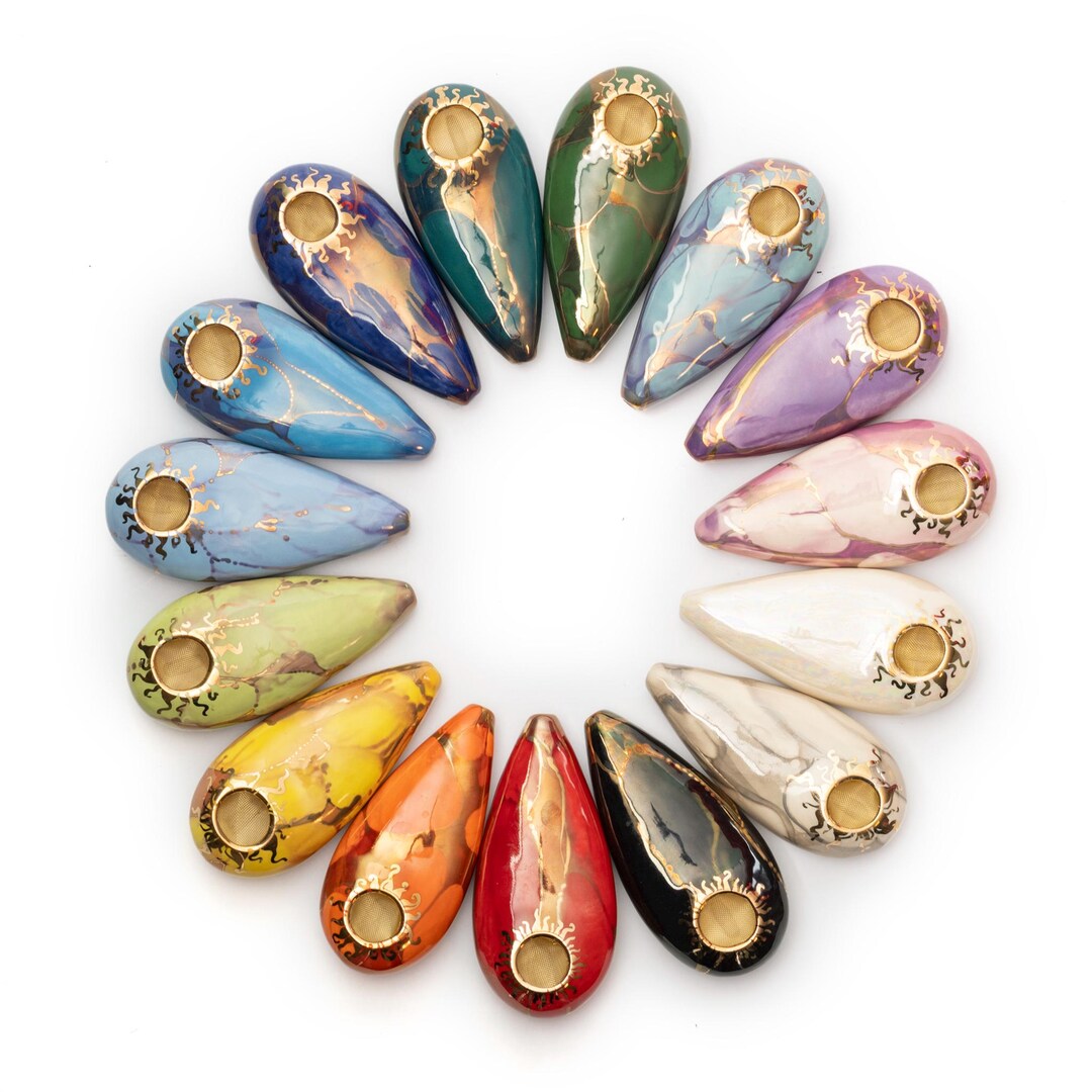 Handmade Porcelain Oval Palm Pipe: Platinum and Gold Detail - Etsy