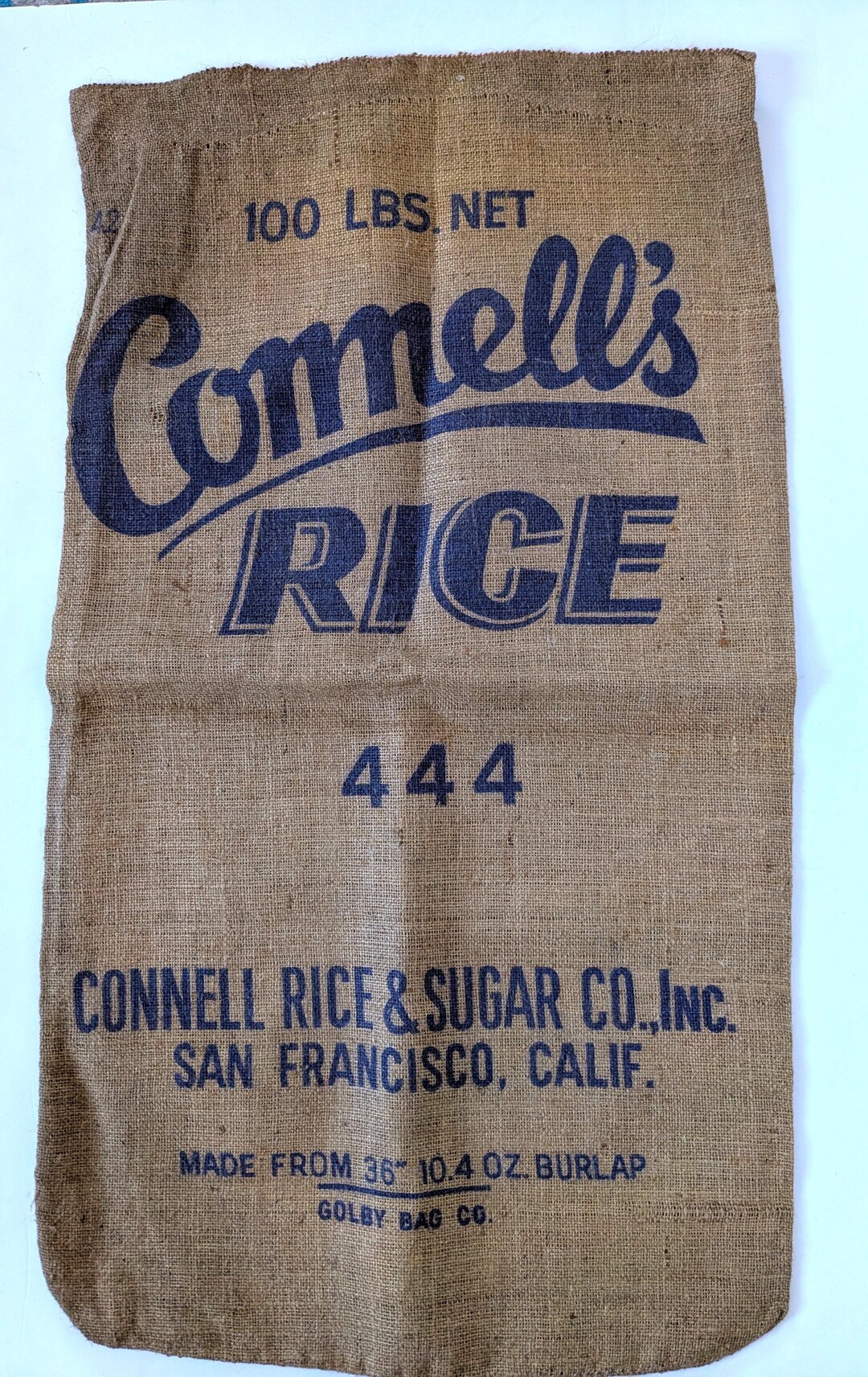 Vintage Natural Burlap Sack Bag Connell Rice San Francisco California ...