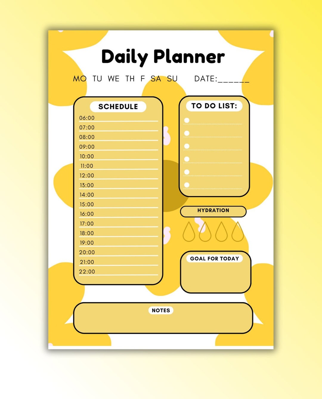 Simple Daily Planner Yellow. Printable Planner Digital - Etsy