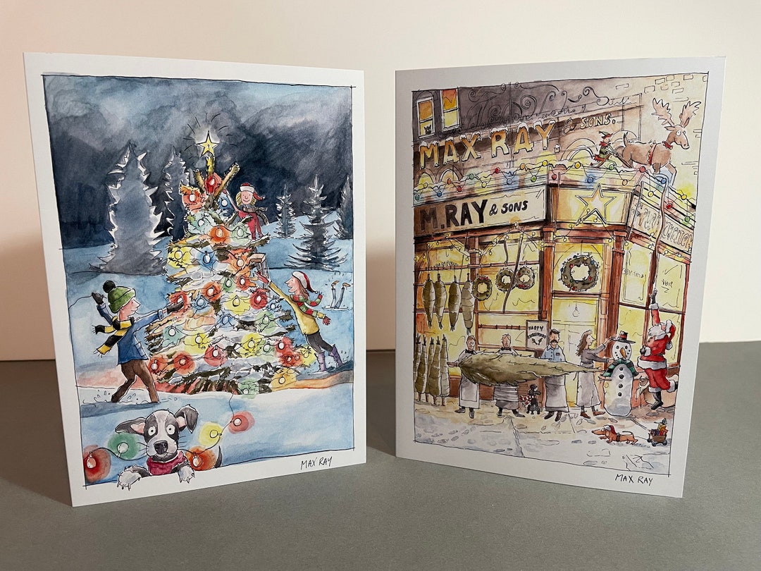 Twin Pack A5 Christmas Cards by Max Ray Art - Etsy