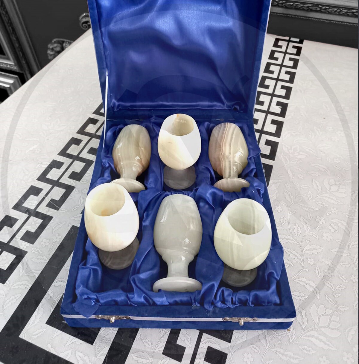 6 Pieces Onyx Marble Glass Goblets Set White Wine Glasses Handmade for ...