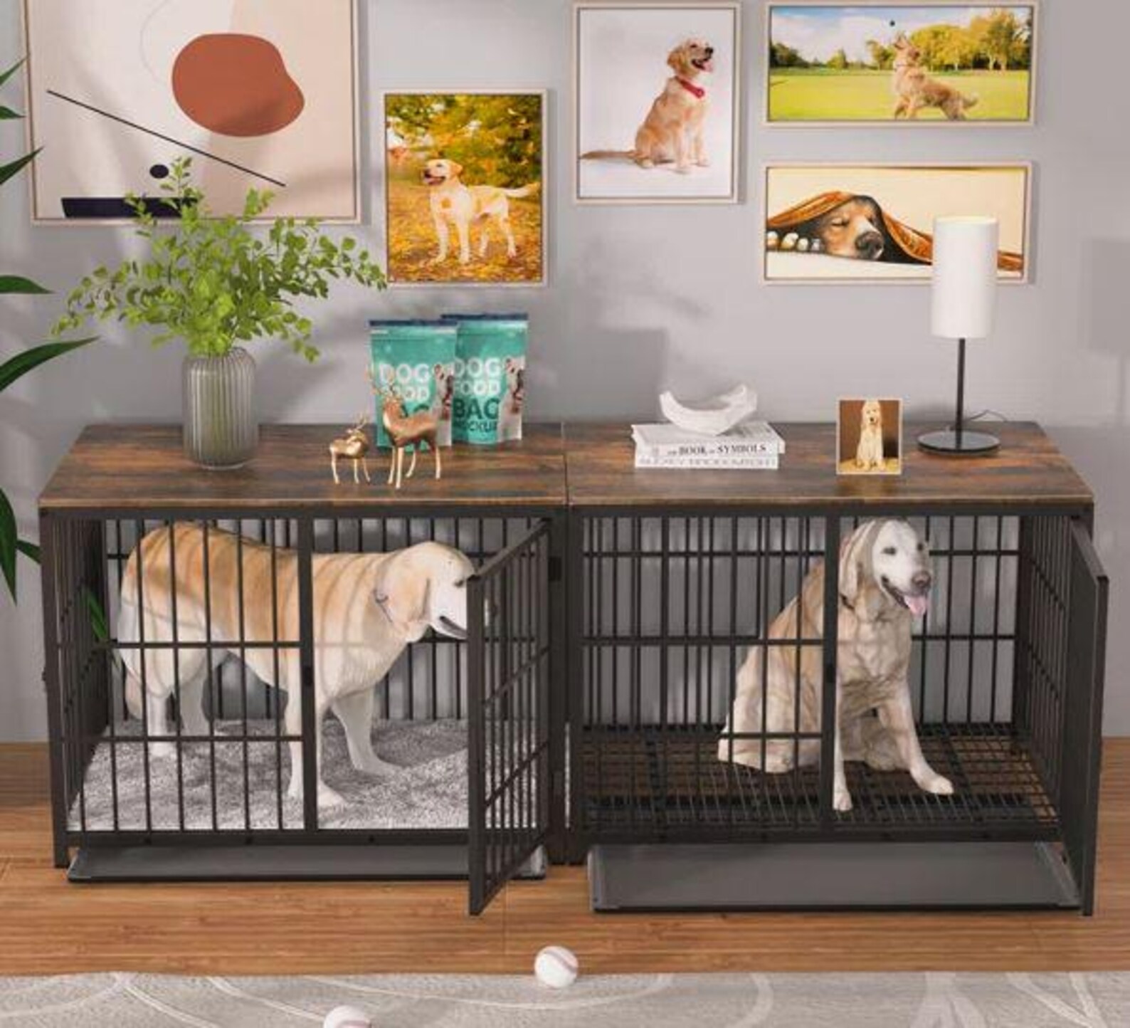 Stylish Wooden-top Dog Kennel With Metal Frame and Three Doors ...