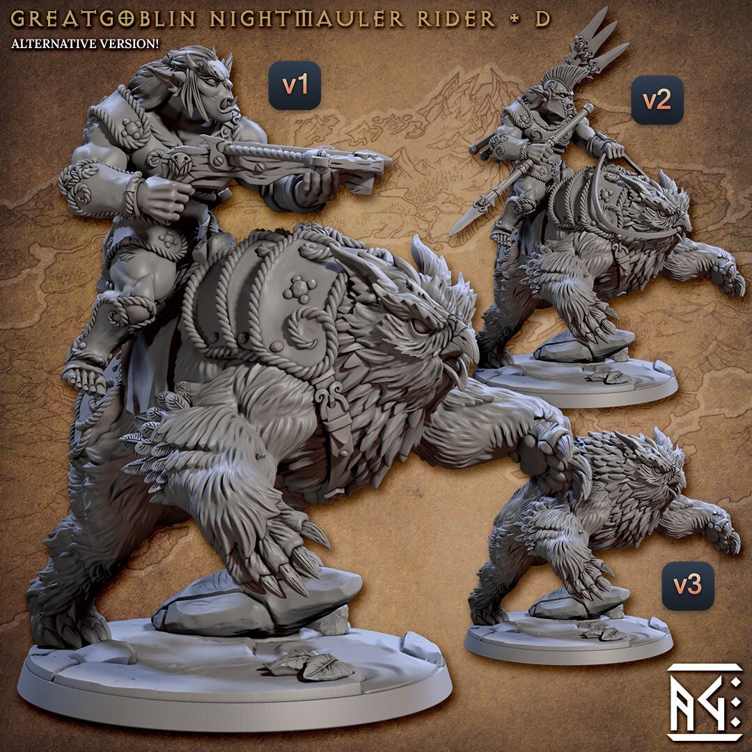 Bugbear Barbarian on Owl Bear D Premium Dnd Miniature Mini Sanded ...