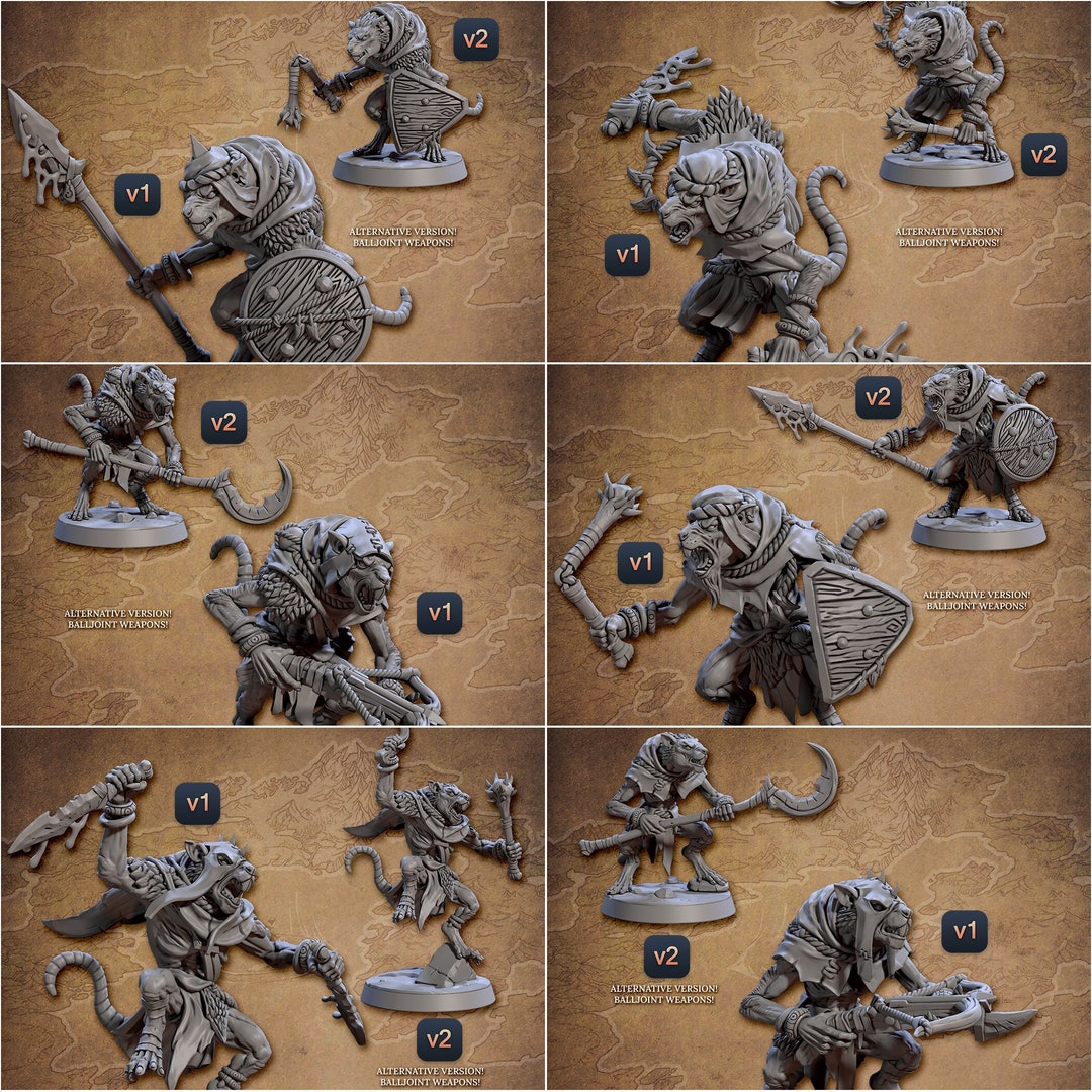 6x Guerreros Ratfolk Premium DND Miniatura Set Mini Figura Figura Rat ...