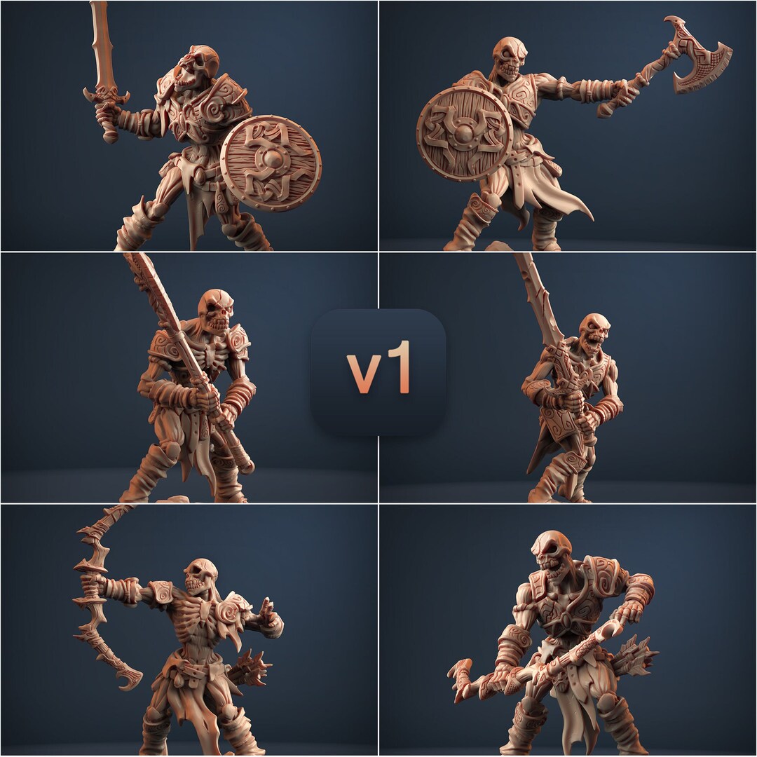 6x Necromancer Skeleton Pack V1 Premium Dnd Miniature | Fighter Warrior ...