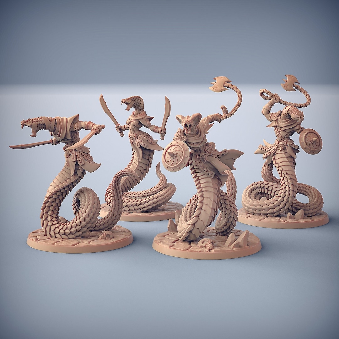 4x Serpentfolk Fighters Pack Premium Dnd Miniature Mini Giant Snake ...