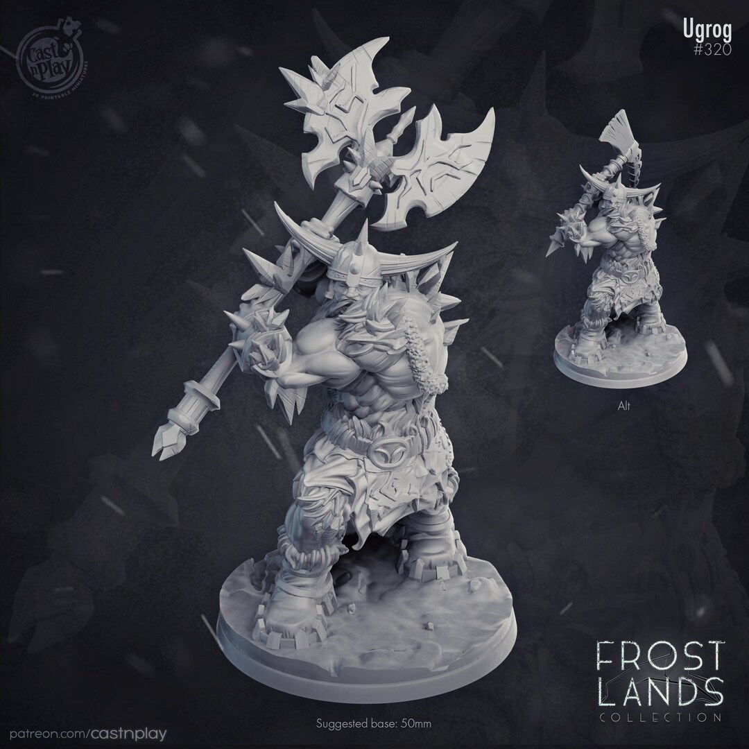 Frostlands Giant Viking Warrior Ugrog Premium Dnd Miniature Mini Sanded ...