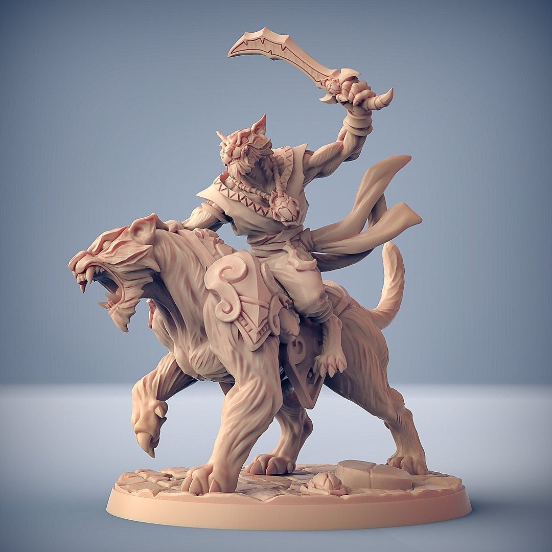 Tabaxi Rakshasa Fighter Rider V1 Premium Dnd Miniature Mini Figure ...