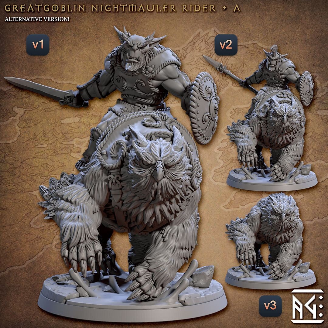 Bugbear Barbarian on Owl Bear A Premium Dnd Miniature Mini | 28mm 32mm ...