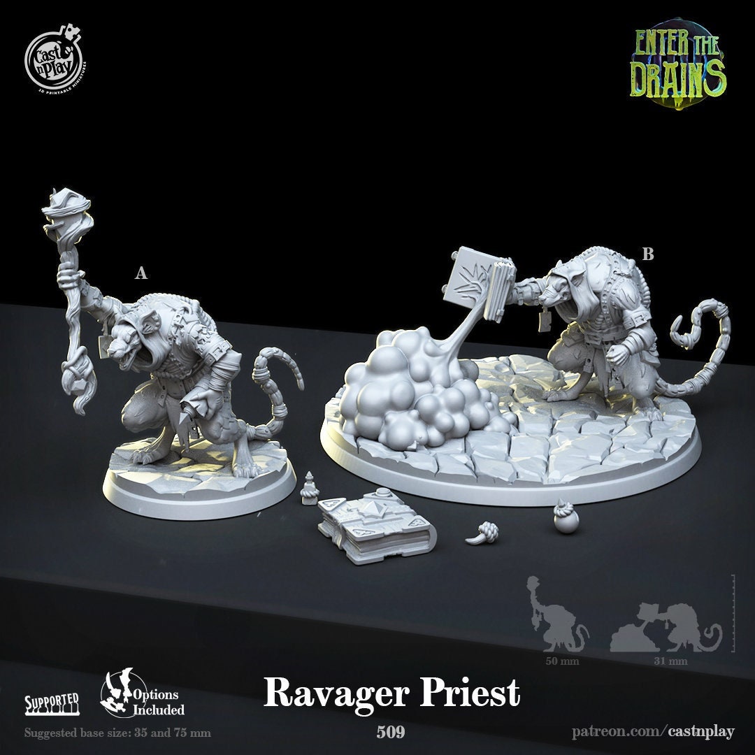 Rat Ravager Priest Premium Dnd Miniature Mini Sanded & Primed 28mm 32mm ...