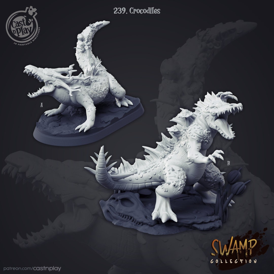 Swamp Crocodiles Dnd Miniatures Compatible With 28mm 32mm Fantasy Minis ...