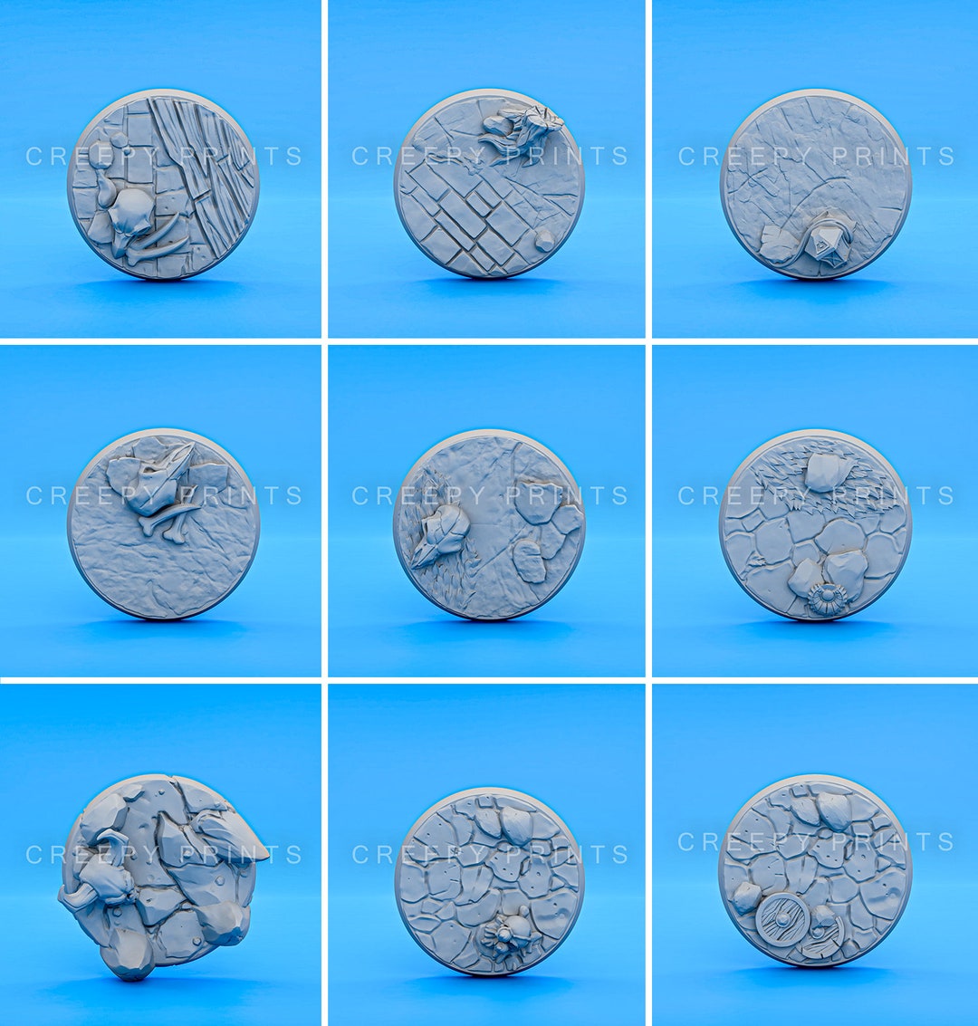 Pack of 9 Round Scenic Bases V16 | Rocks Skulls Bones | 25mm 28mm 30mm ...