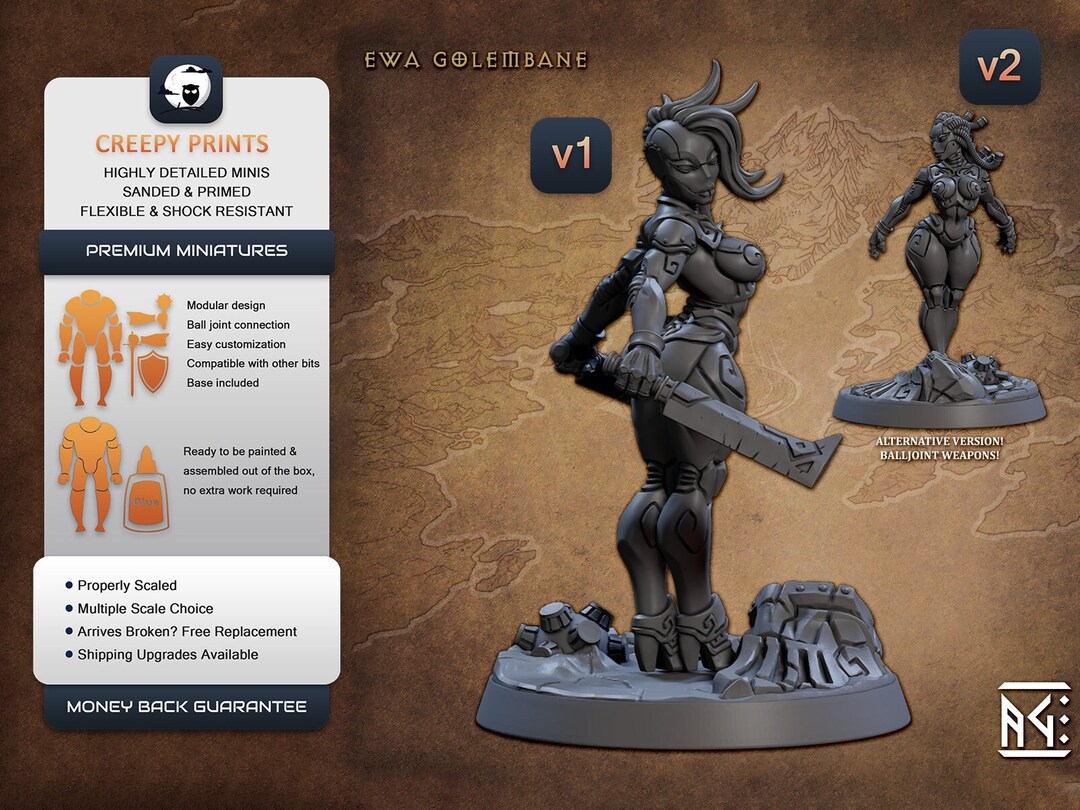 Warforged Pin up Premium Mini 28mm 32mm Dnd Miniature | Sexy Female Construct Warrior Fighter ...