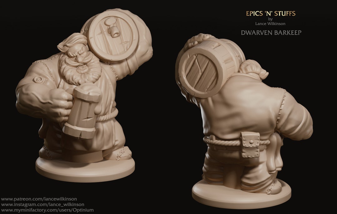 Dwarf Barkeeper Premium 3D Printed Fantasy Tabletop Miniatures 28mm ...