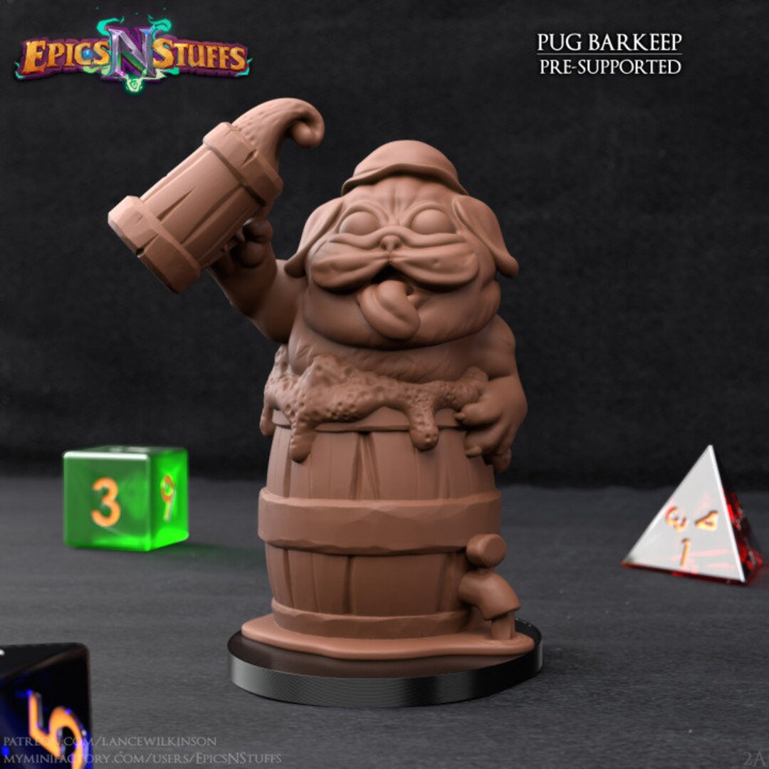 Drunk Pug Premium Dnd Miniature Mini | Resin 3D Printed | 28mm 32mm up ...