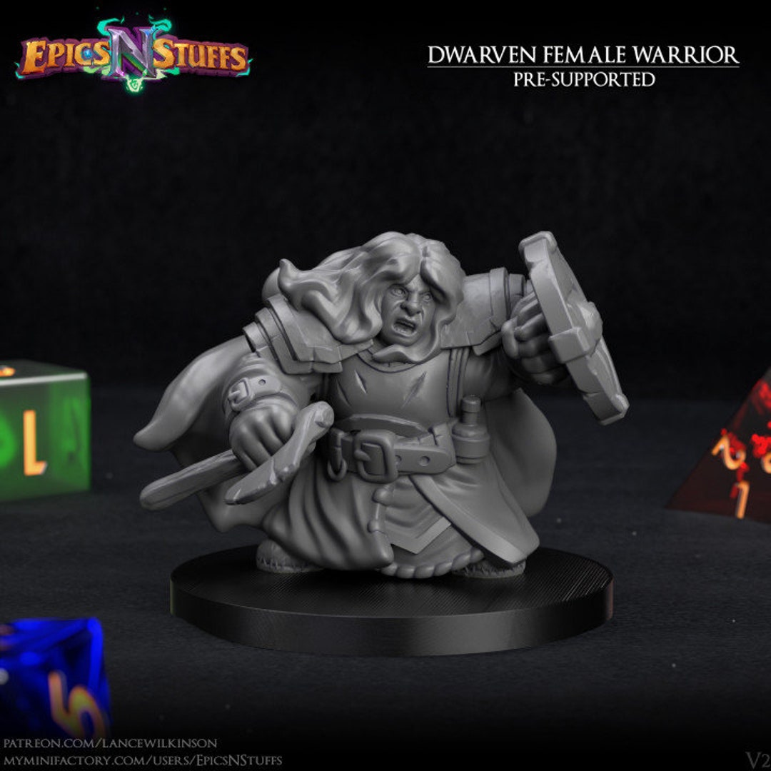 Dwarf Dwarven Female Warrior V1 | Premium 3D Printed Fantasy Tabletop ...