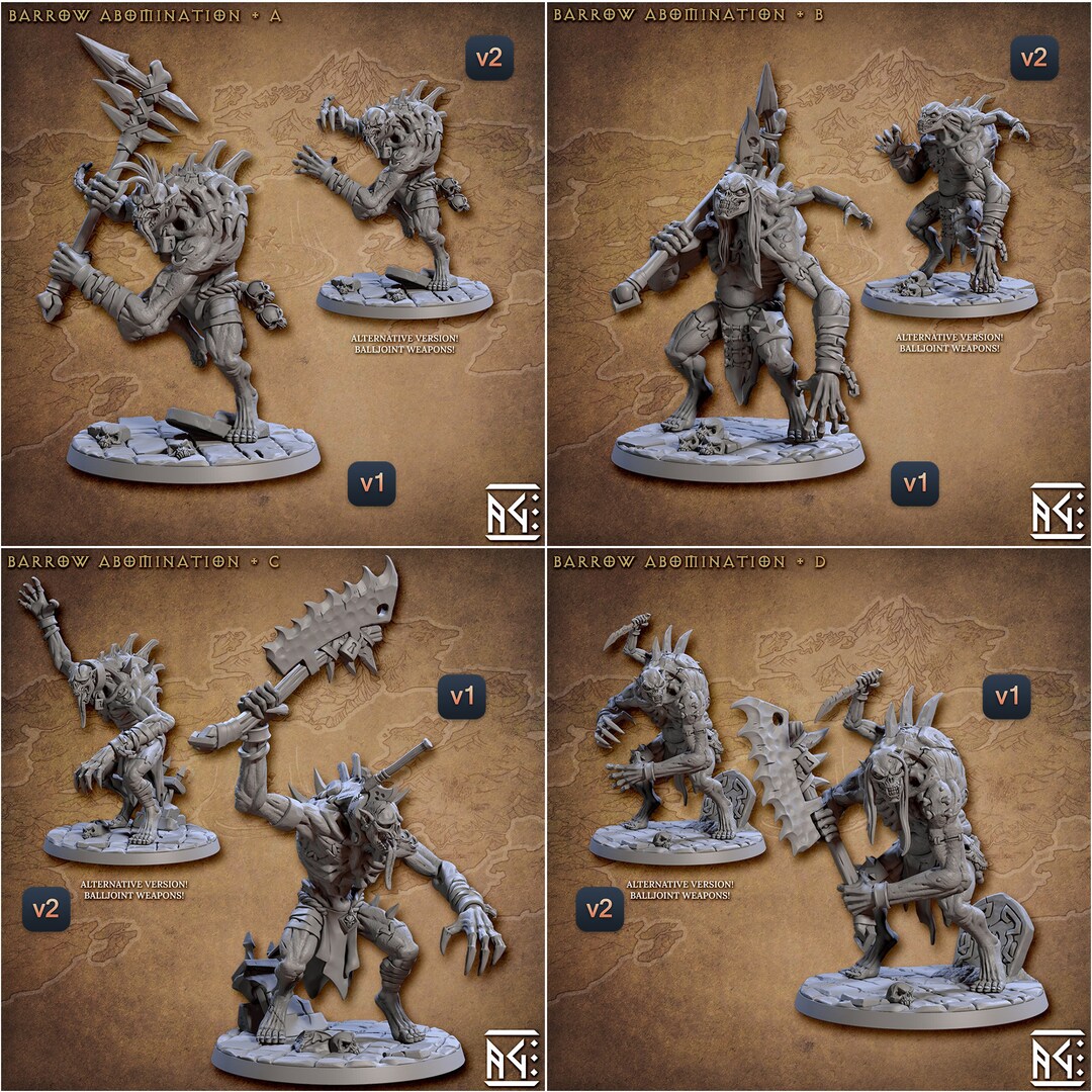 4x Ghoul Abomination Pack Premium Dnd Miniature Mini | Undead Skeleton ...