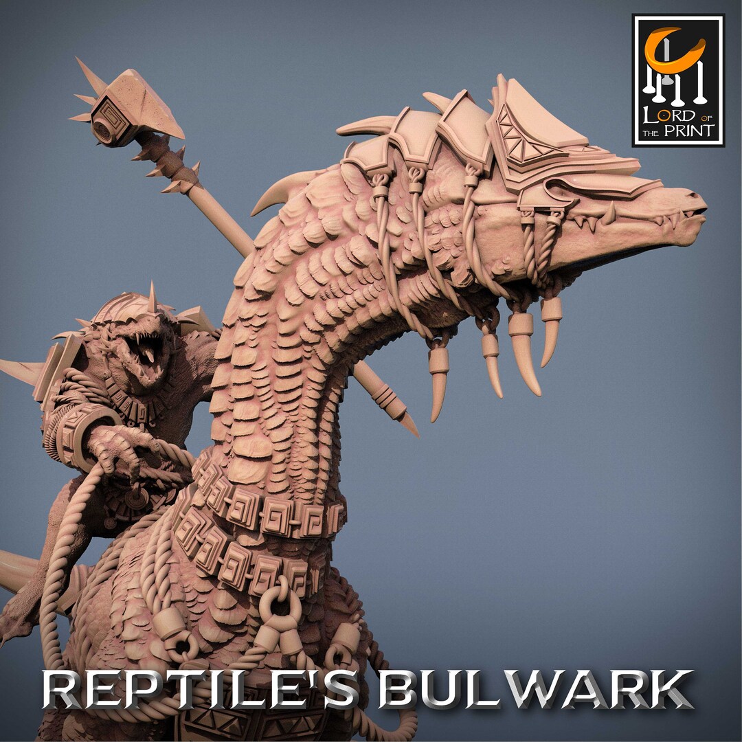 Lizardmen Lizardfolk Barbarian on Giant Lizard V6 Premium Dnd Miniature ...