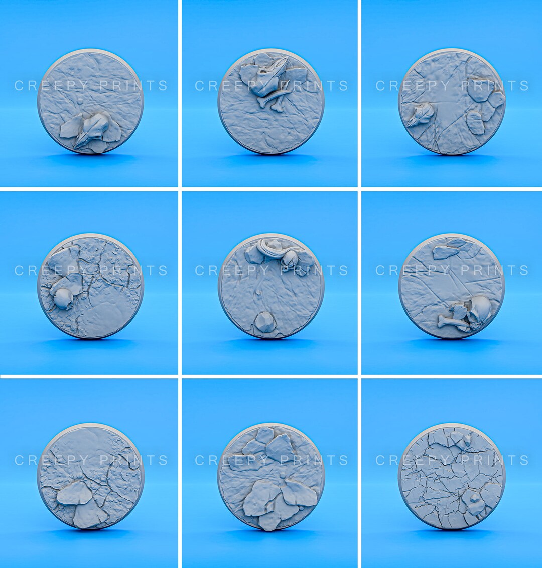 Pack of 9 Round Scenic Bases V2 | Rocks Skulls Bones | 25mm 28mm 30mm ...