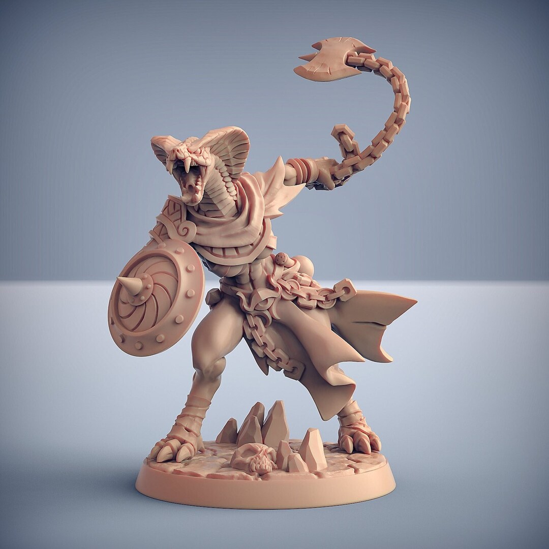 Snakefolk Fighter E Premium Dnd Miniature Mini Giant Snake Warrior ...
