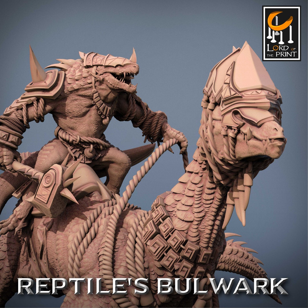 Lizardmen Lizardfolk Barbarian on Giant Lizard V2 Premium Dnd Miniature ...