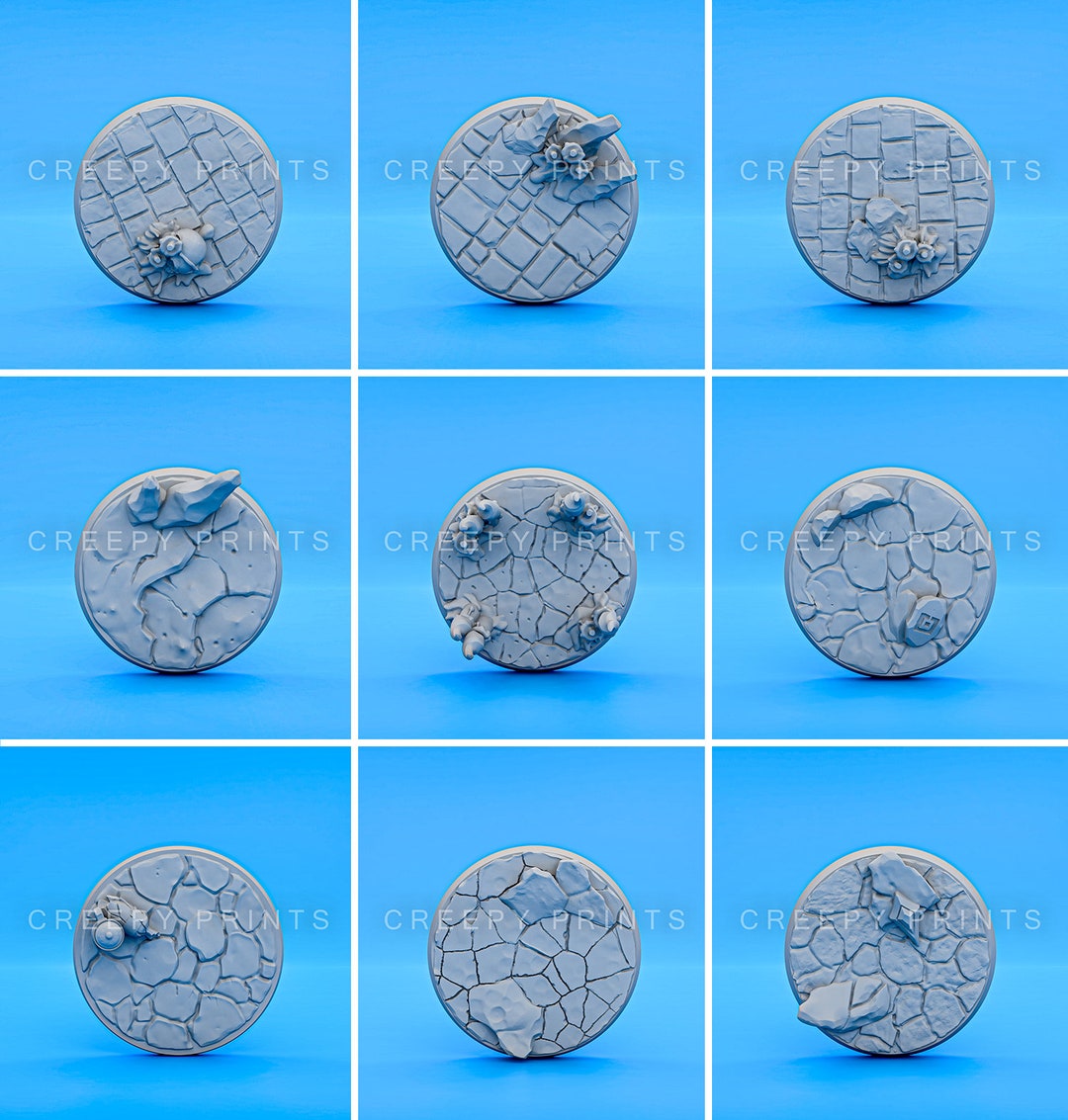Pack of 9 Round Scenic Bases V10 | Cobblestone | 25mm 28mm 30mm 32mm ...
