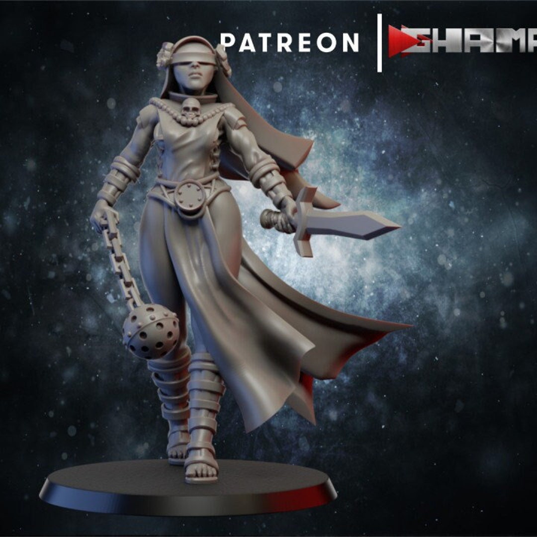 Nun Blind Warrior Dnd Miniatures Compatible With 28mm 32mm Tabletop ...