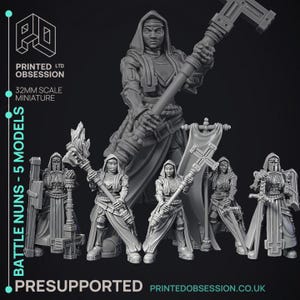 5x Female Warrior Nun Dnd Miniatures Compatible With 28mm 32mm Fantasy ...