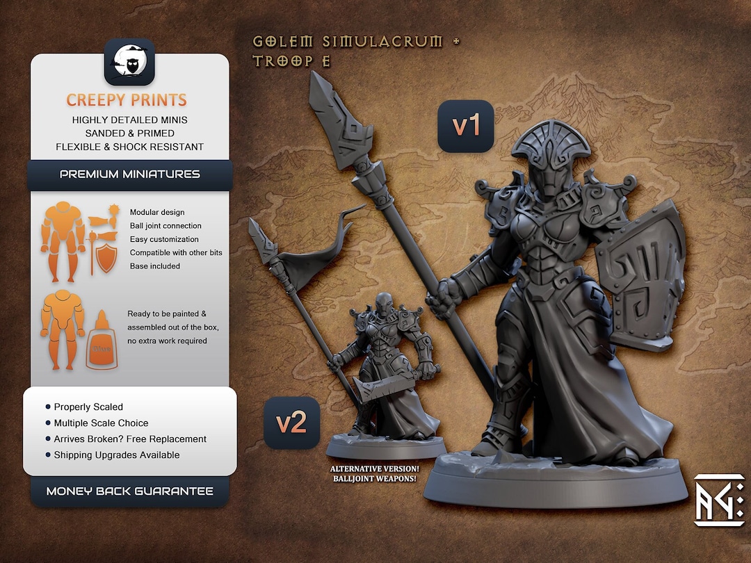 Female Warforged E Premium 28mm 32mm Dnd Miniature | Construct Warrior Pikeman Bannerman ...