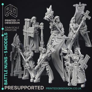 5x Female Warrior Nun Dnd Miniature Mini | 28mm 32mm up to 100mm ...