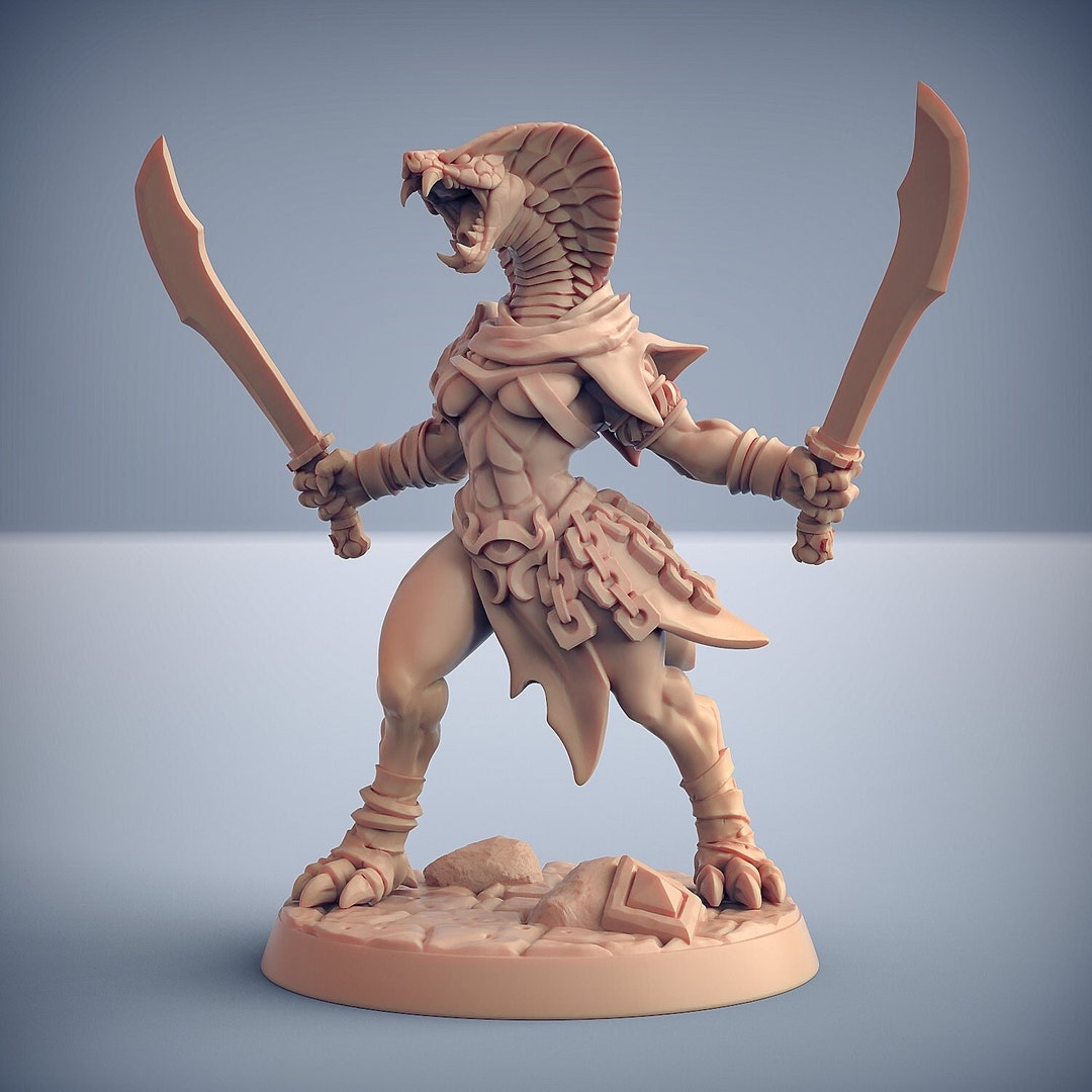 Snakefolk Fighter D Premium Dnd Miniature Mini Giant Snake Warrior ...