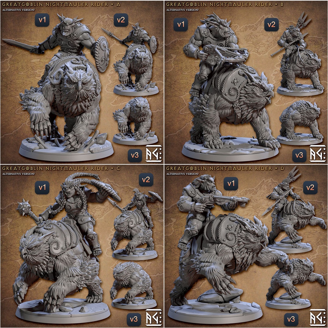 4x Bugbear Barbarian on Owl Bear Pack Premium Dnd Miniature Mini Set ...