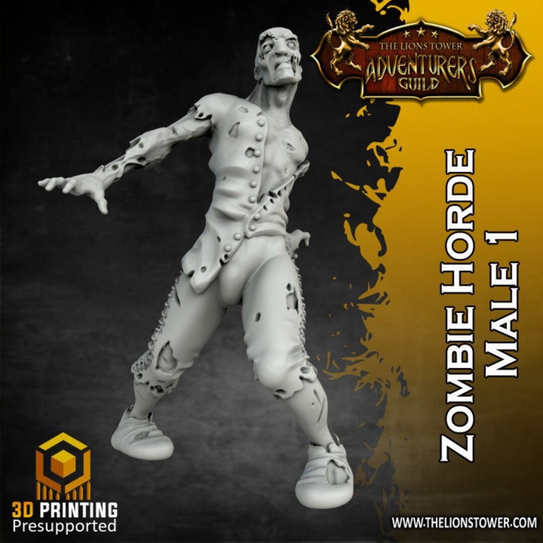Zombie Undead Male Premium 3D Printed Fantasy Tabletop Miniatures 28mm ...