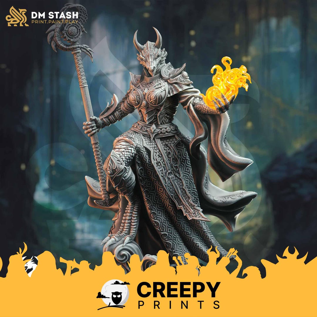 Female Dragonborn Wizard Warlock Dnd Miniatures Compatible With 28mm ...