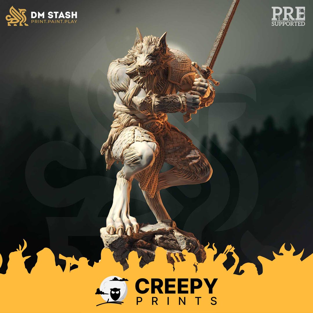 Werewolf Warrior Fighter Dnd Miniatures Compatible With 28mm 32mm ...