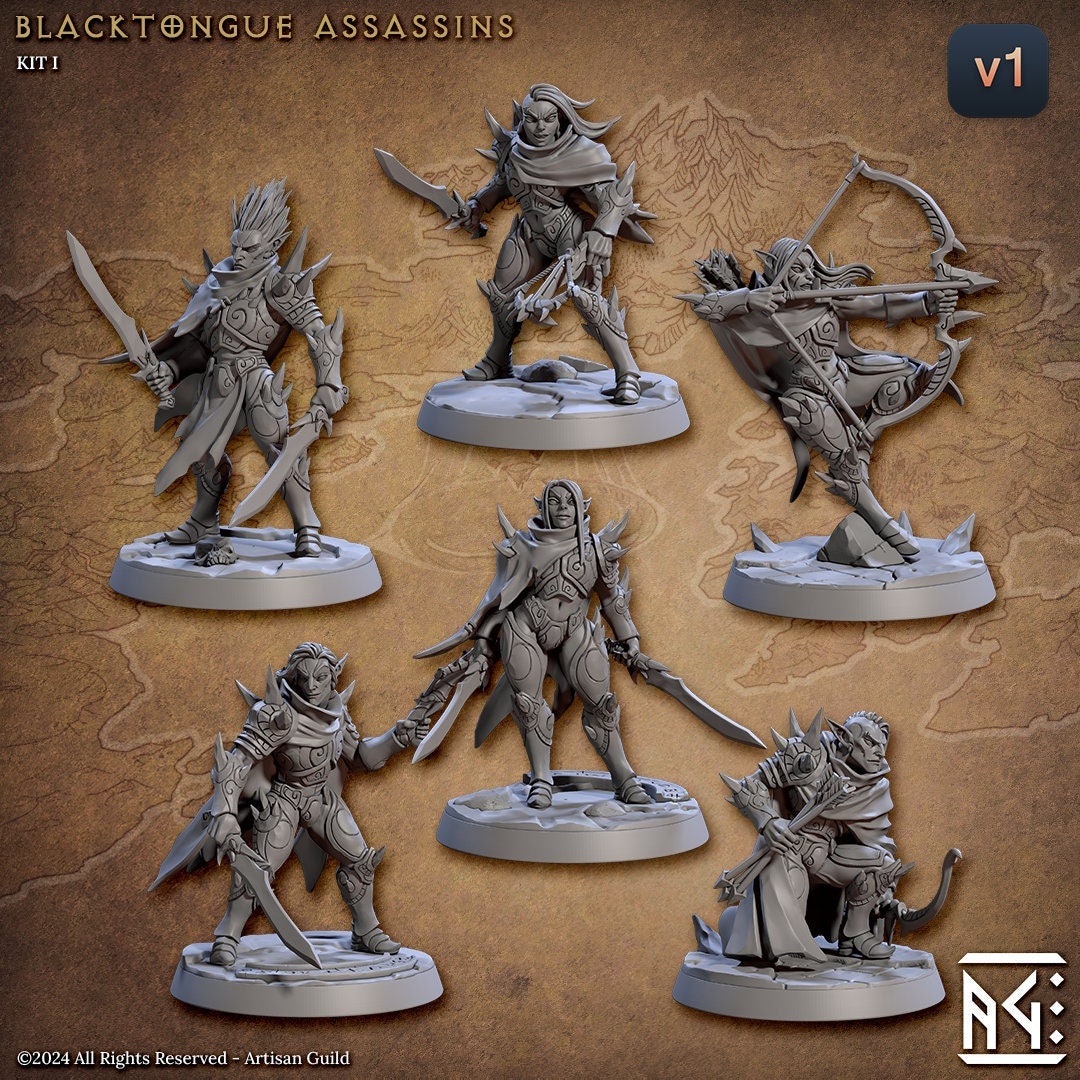 6x Dark Elf Drow Dnd Miniatures Compatible With 28mm 32mm Fantasy Minis ...